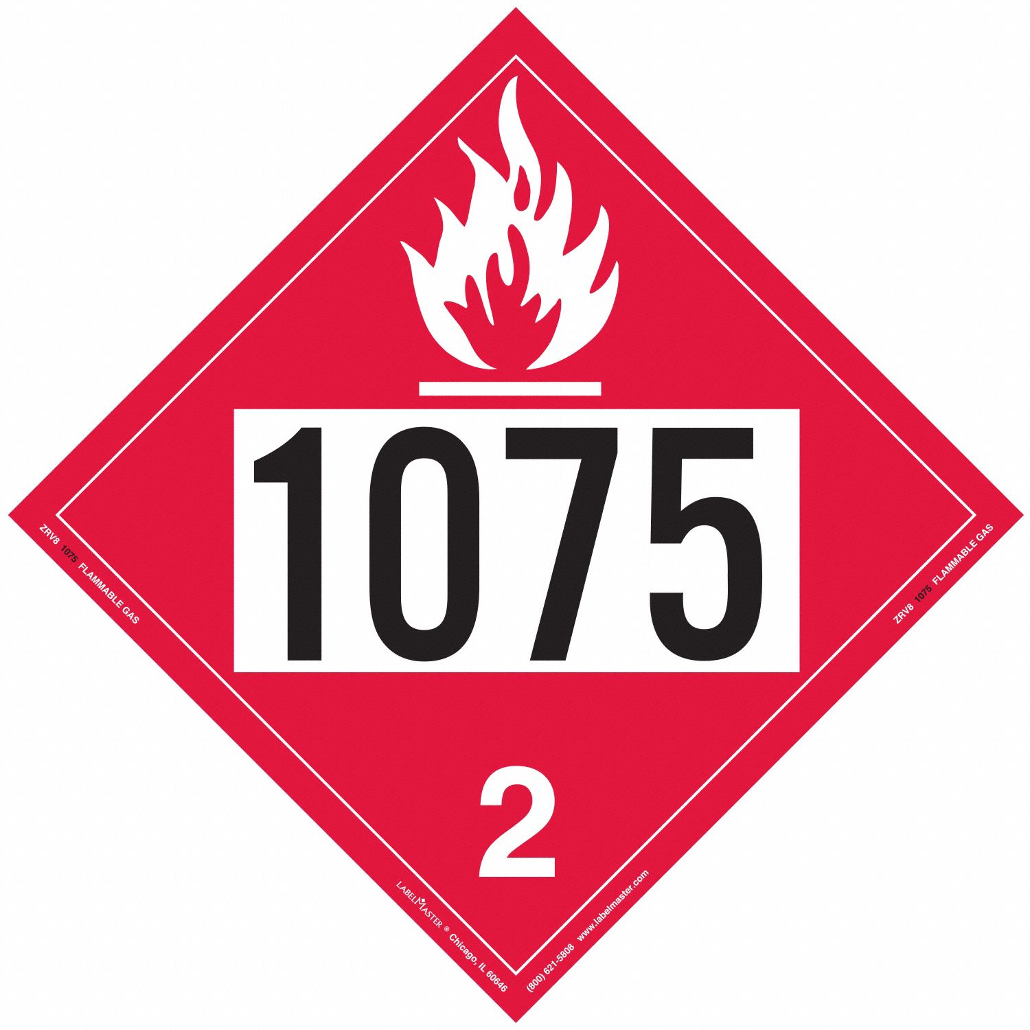 1075, 10 3/4 in Label Wd, Placard Flam Gas UN 1075 Rigid Vinyl - 807CW9 ...
