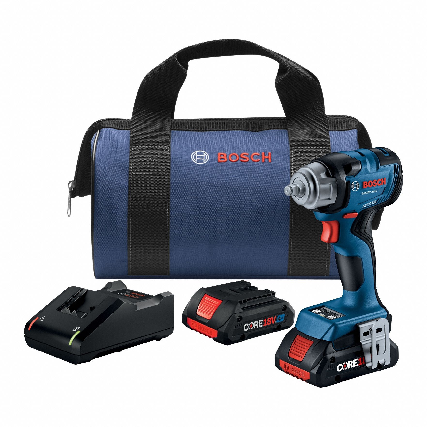 BOSCH, 3/8 in Drive Size, 230 ft-lb Fastening Torque, Impact Wrench Kit ...