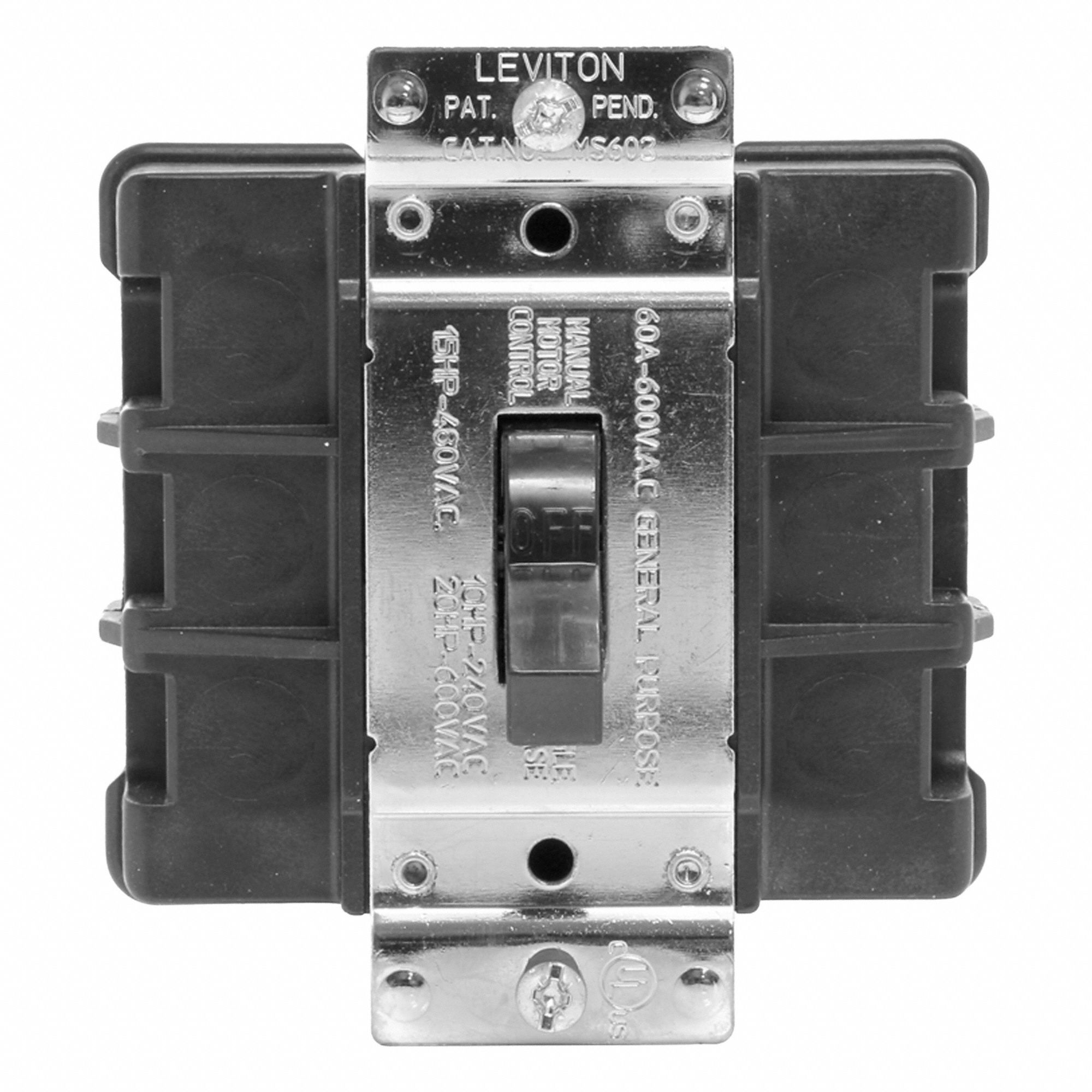 LEVITON, 3 Poles, 60 A, Manual Motor Controller - 879J83|MS603-BW ...