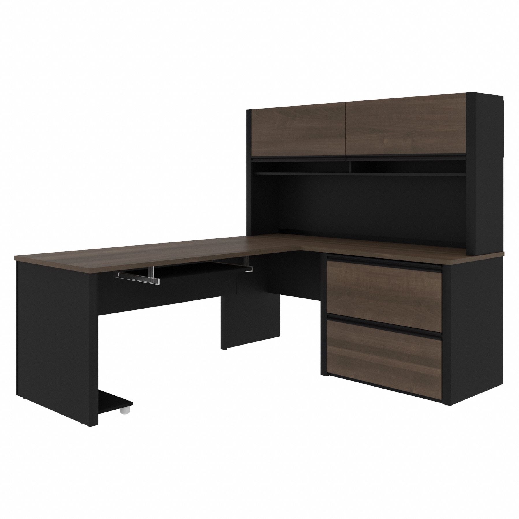 BESTAR, Antigua/Black, 71 1/8 in Overall Wd, L-Shaped Office Desk ...