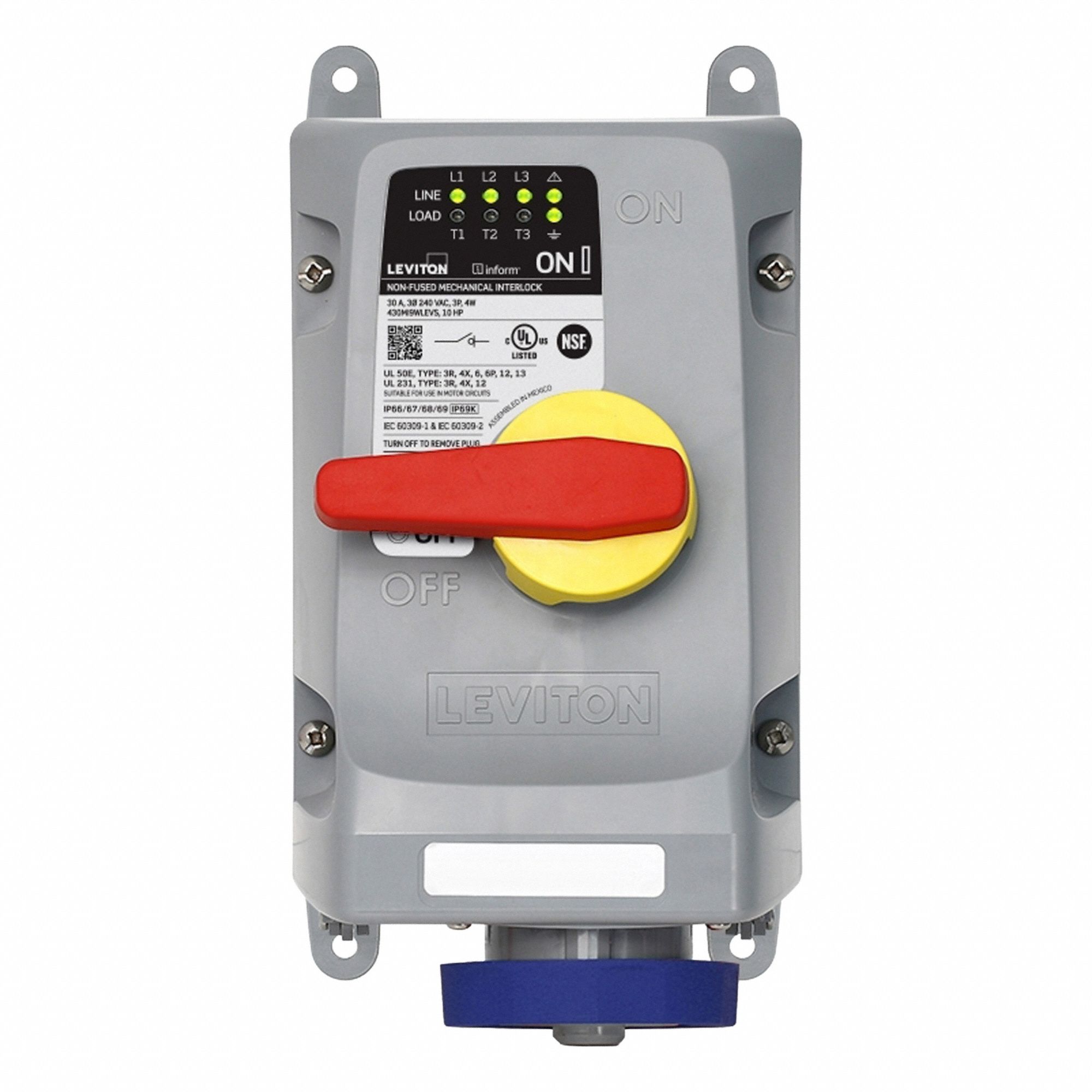 Non-Fused, 30 A, Pin and Sleeve Mechanical Interlock - 879JR9|430MI9WLEVS - Grainger