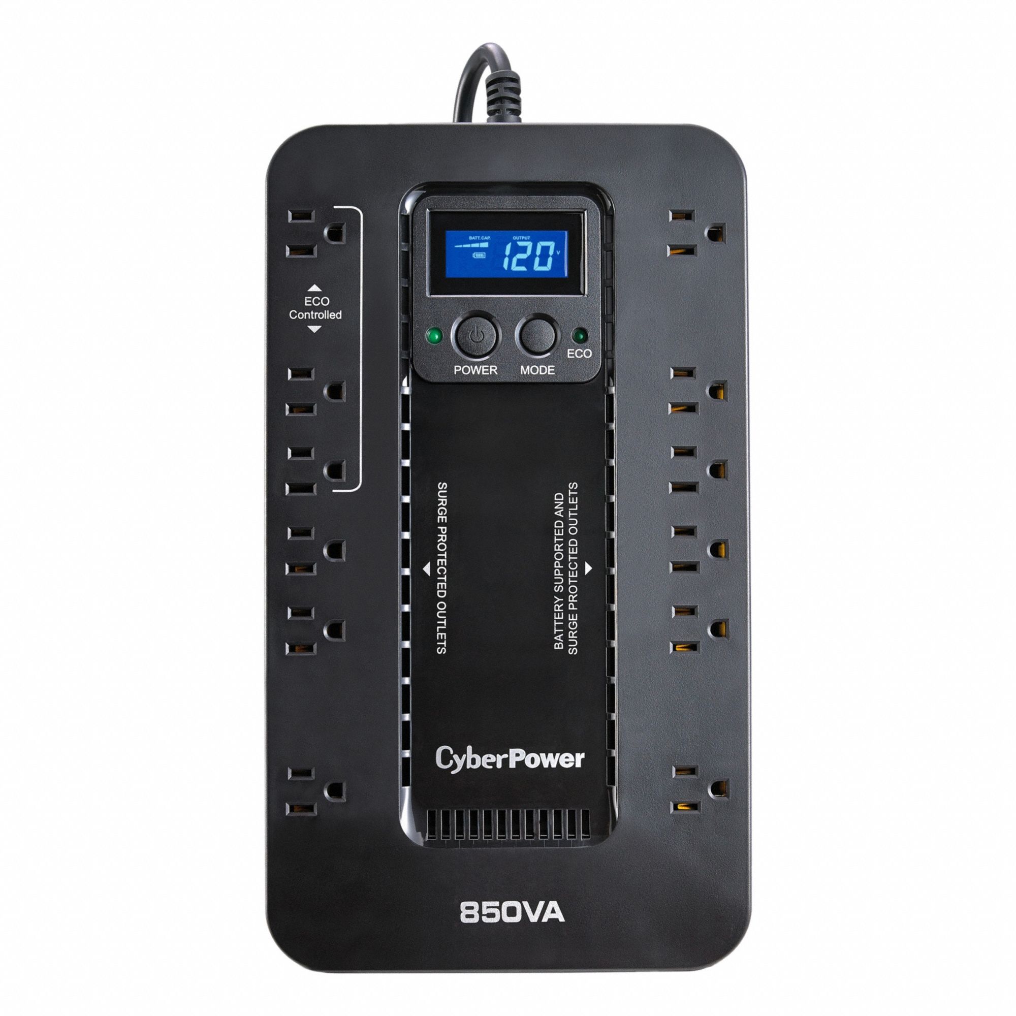 CYBER POWER, Single Phase, 850 VA Power Rating, UPS System - 832UT4|EC850LCD - Grainger