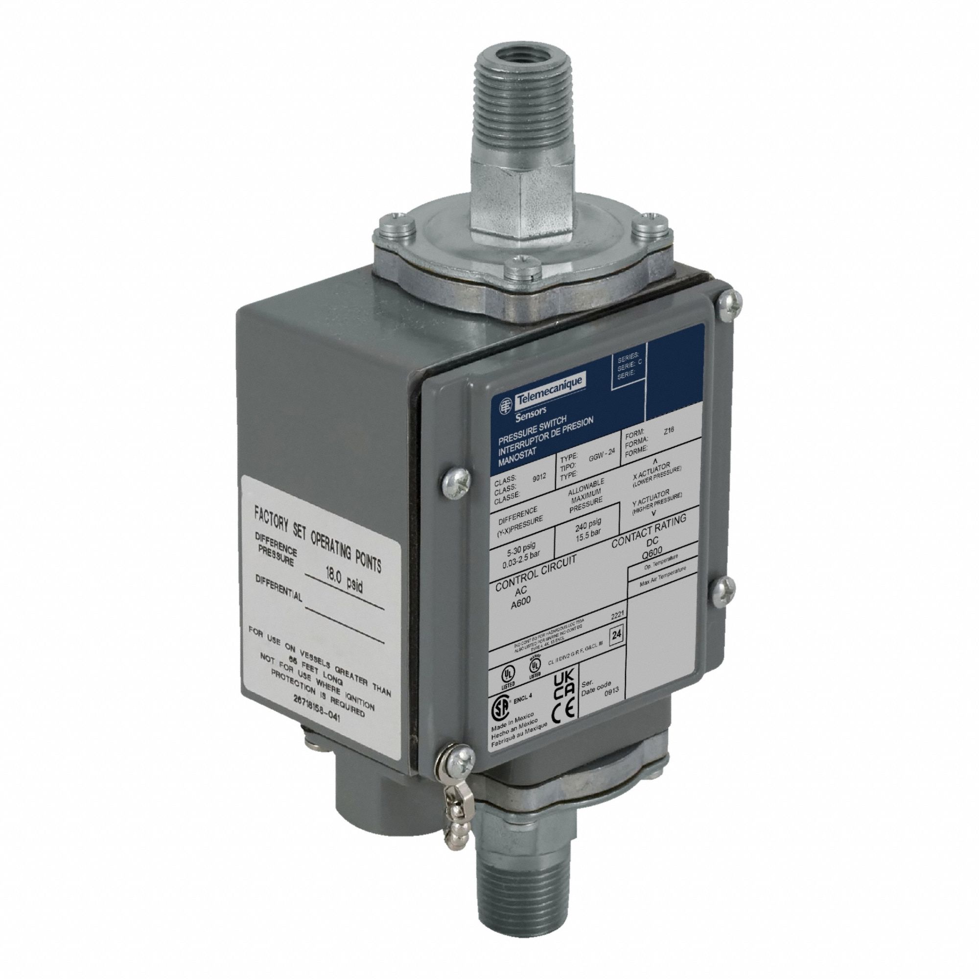 TELEMECANIQUE SENSORS, 0 psi – 175 psi, 9012G Series, Differential ...