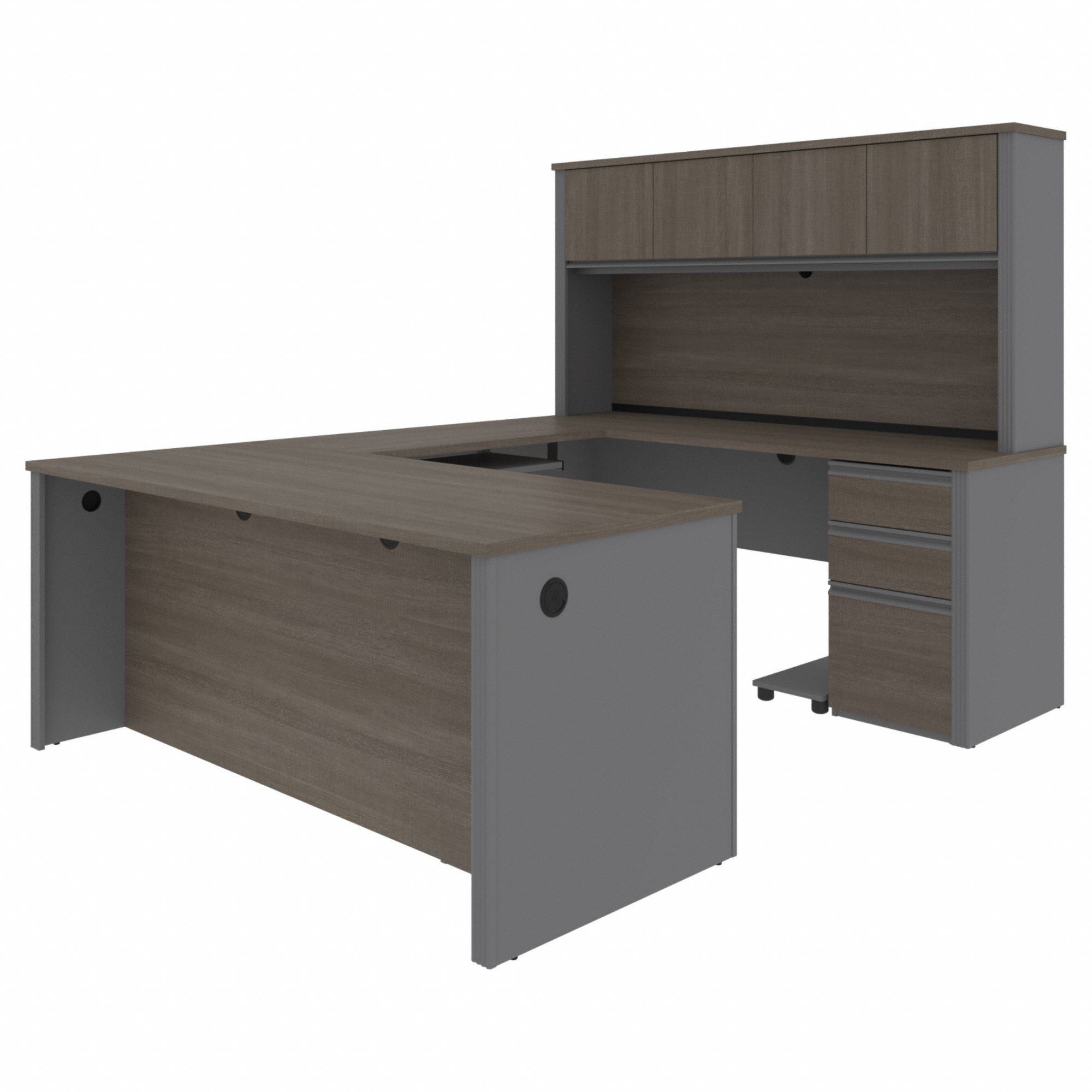 BESTAR, Bark Grey/Slate, 71 1/8 in Overall Wd, U-Shaped Office Desk ...