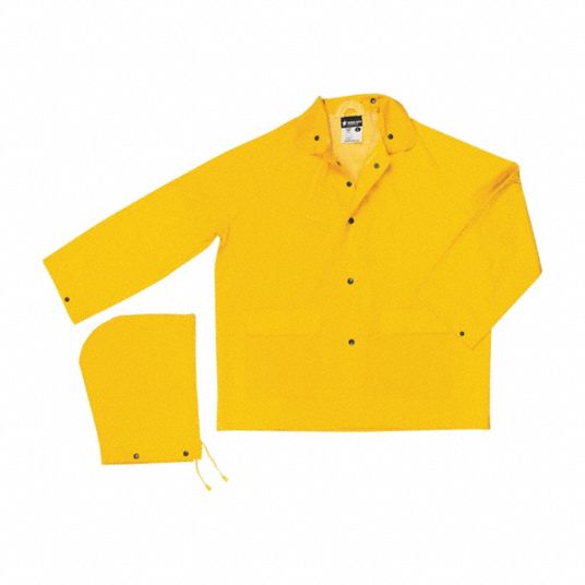 Rain Jacket w/ Hood,5XL,Yellow, PVC - Grainger