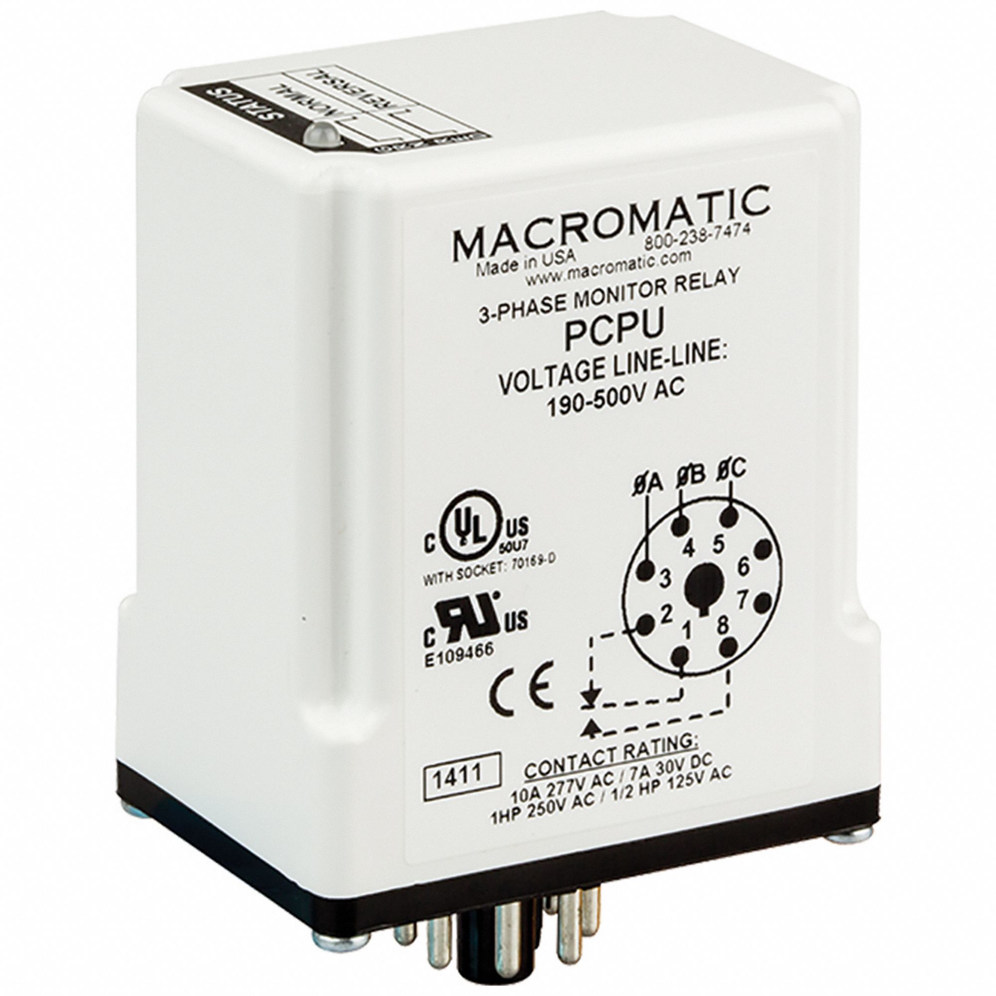 MACROMATIC, Socket Mounted, 10 A Current Rating, Phase Monitor Relay ... MACROMATIC, Socket Mounted, 10 A Current Rating, Phase Monitor Relay ...