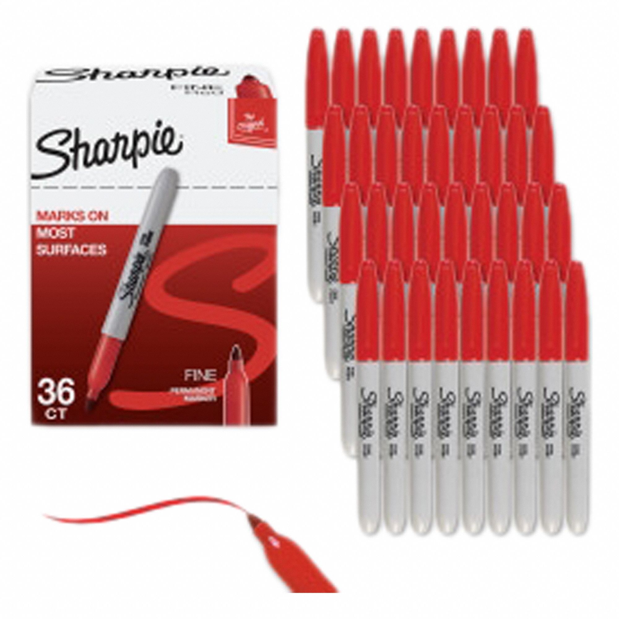SHARPIE, Red, (36) Red, Permanent Marker - 841U45|1920937 - Grainger