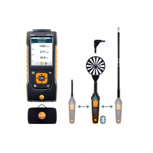 TESTO, 0.01 mps Air Velocity Resolution, Air Velocity/Pressure/Relative ...