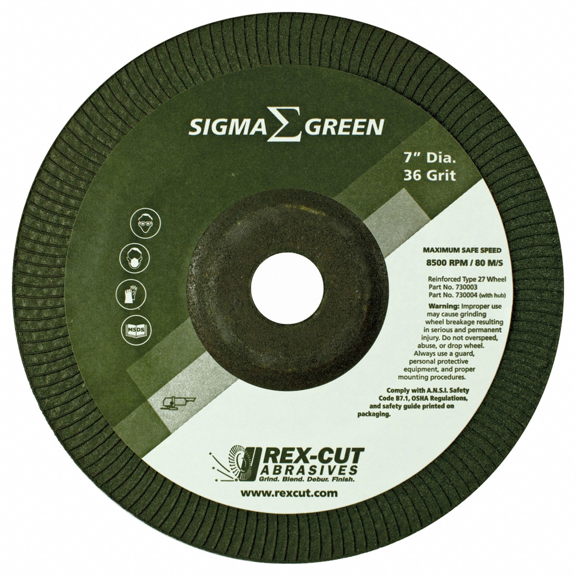 REX CUT, 0, Grinding Wheel,7 x 7/8",36 Grit - 65HM85|730003 - Grainger