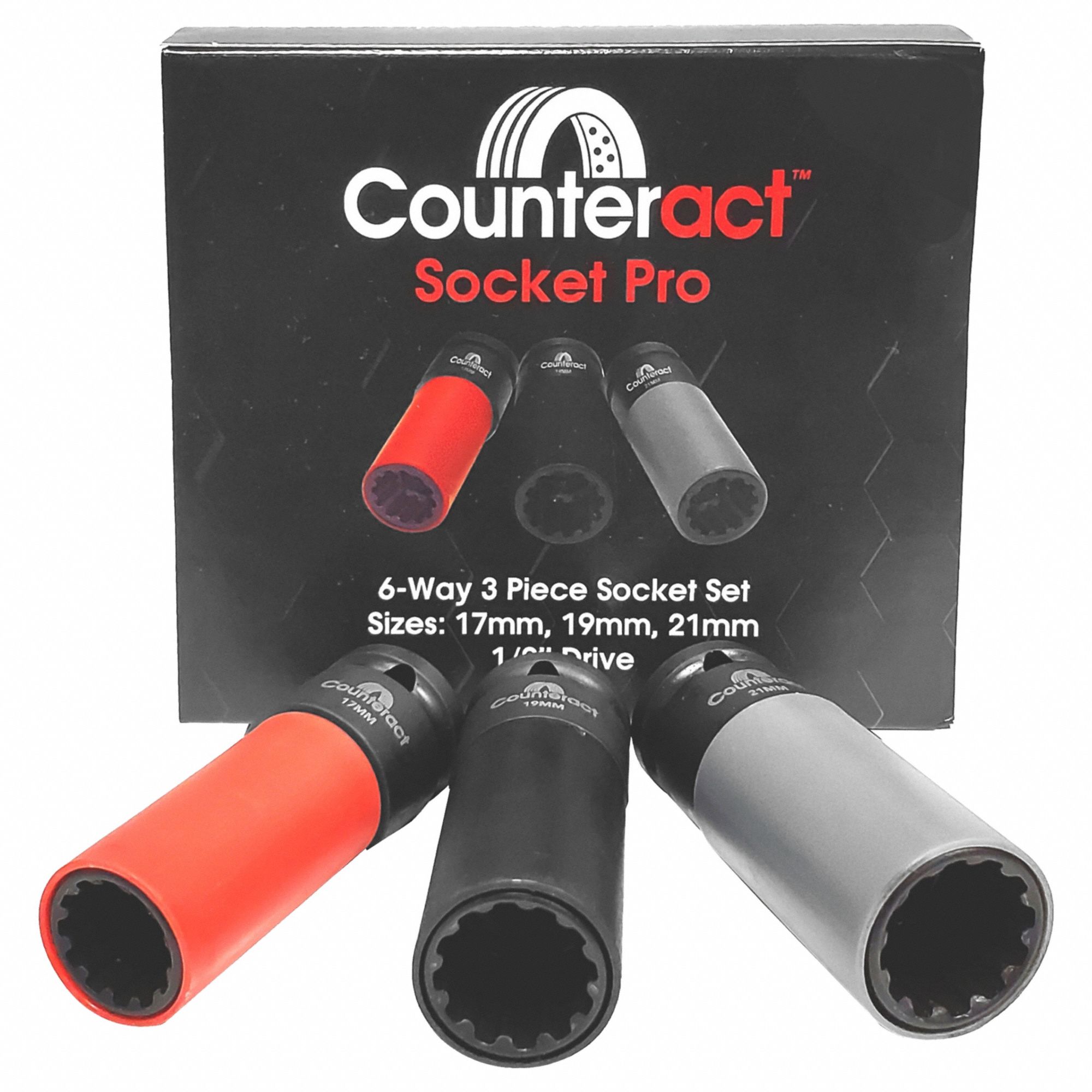 COUNTERACT, 1/2 in Drive Size, 3 Pieces, Auto Socket Set - 820EW9 ...
