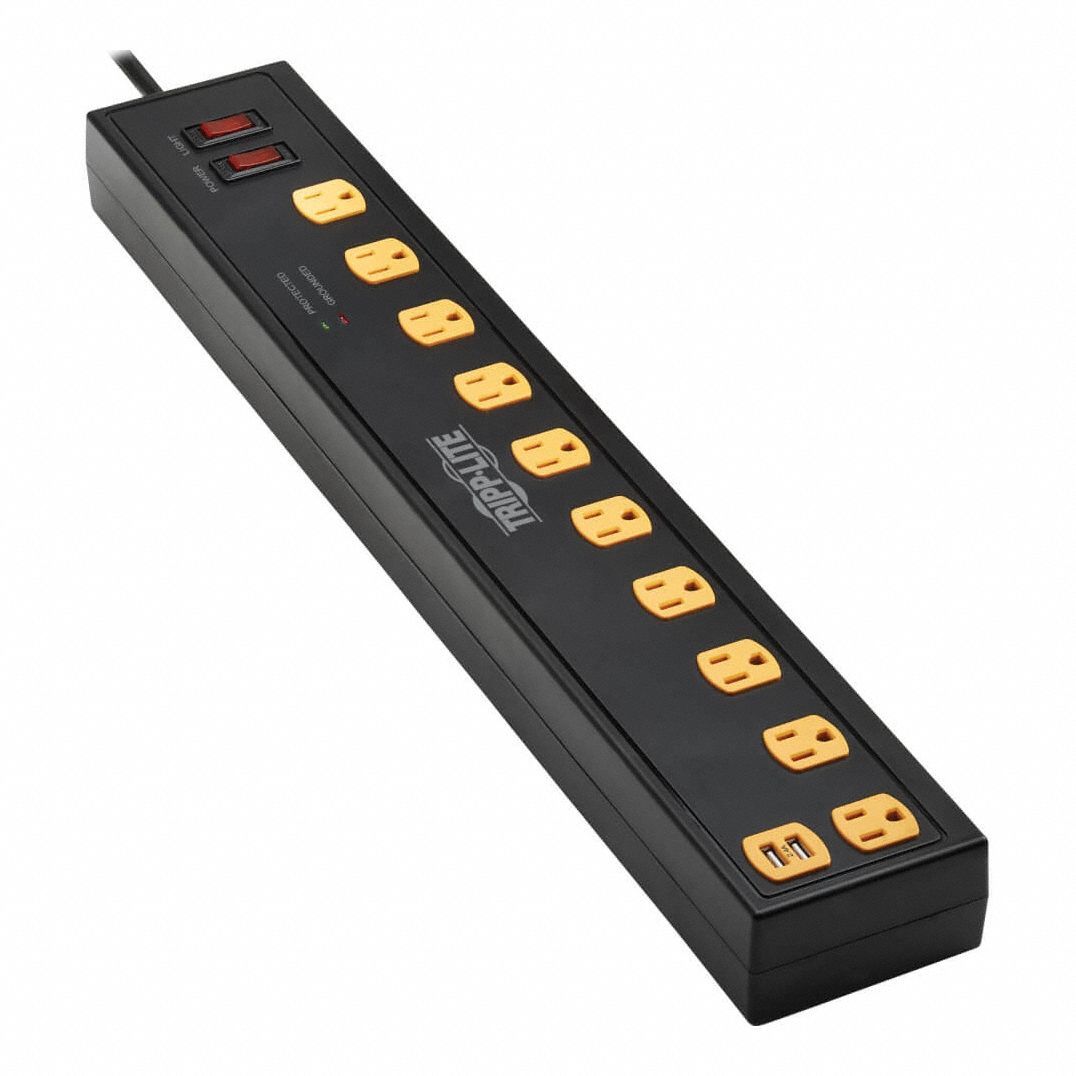 TRIPP LITE, 10 Outlets, NEMA 5-15R, Surge Protector - 816TJ0|TLP1006USB ...