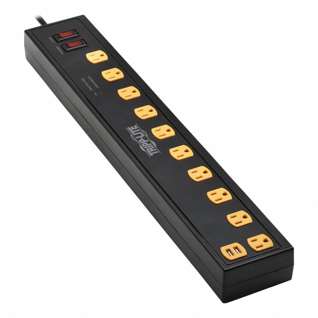 TRIPP LITE, 10 Outlets, NEMA 5-15R, Surge Protector - 816TJ1|TLP1010USB ...