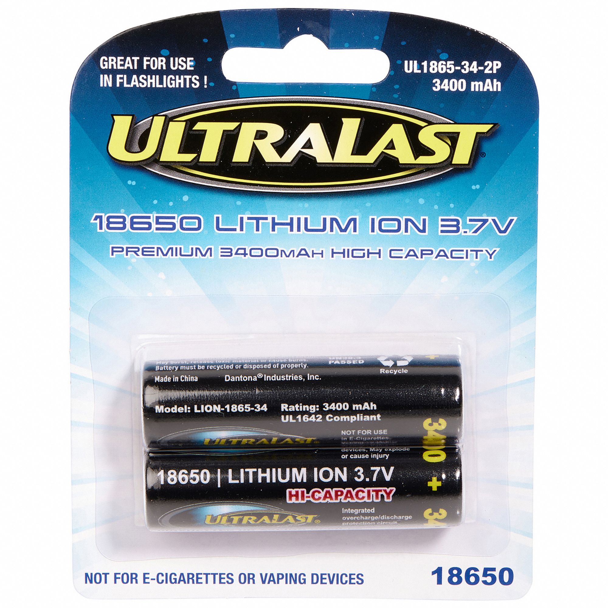 ULTRALAST, 18650 Battery Size, Lithium Ion, Rechargeable Battery ...