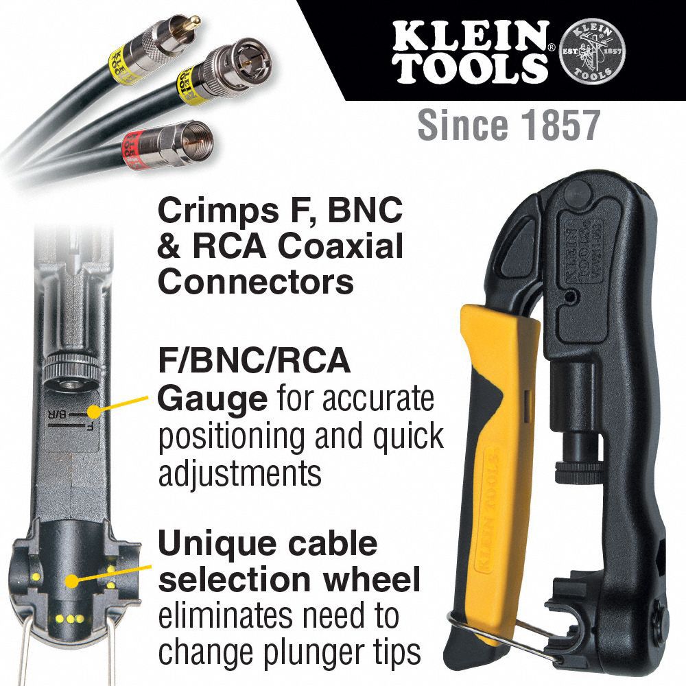 KLEIN TOOLS Dieless Crimper: For BNC/F Connectors/RCA, 6 1/4 in Overall ...